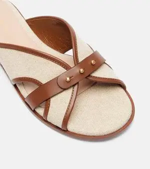 GIANVITO ROSSI Leather-trimmed Canvas Slides