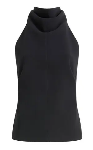 Khaite High Collar Crepe Sleeveless Top - Black