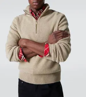 Burberry Check Wool And Cashmere Half-zip Sweater