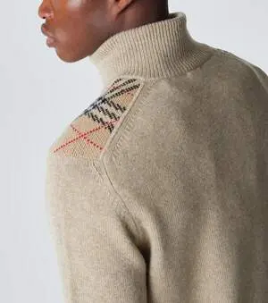 Burberry Check Wool And Cashmere Half-zip Sweater