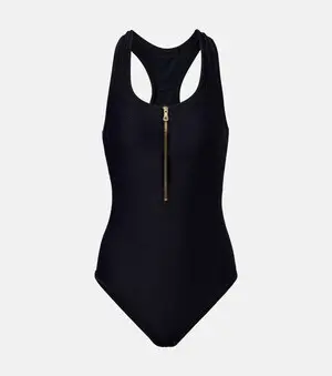 Heidi Klein Racerback Zip-up Swimsuit - Black