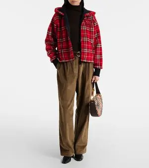 Burberry Check Hooded Wool-blend Jacket - Red