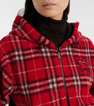 Burberry Check Hooded Wool-blend Jacket - Red