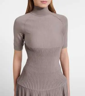 Alaïa Ribbed-knit Turtleneck Wool-blend Top - Beige