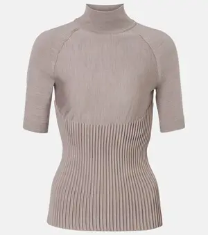 Alaïa Ribbed-knit Turtleneck Wool-blend Top - Beige