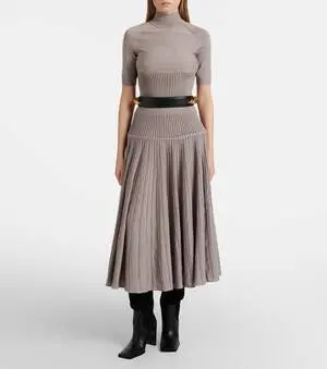 Alaïa Ribbed-knit Turtleneck Wool-blend Top - Beige