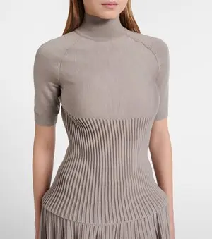 Alaïa Ribbed-knit Turtleneck Wool-blend Top - Beige
