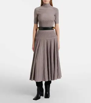 Alaïa Pleated Wool-blend Midi Skirt - Beige