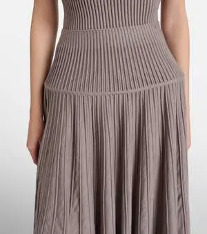 Alaïa Pleated Wool-blend Midi Skirt - Beige