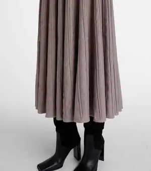Alaïa Pleated Wool-blend Midi Skirt - Beige