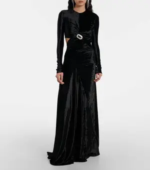 Rabanne Asymmetrical Draped Velvet Gown