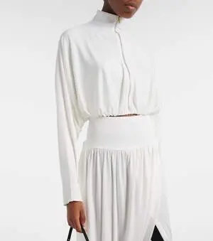 Alaïa Draped Mockneck Jersey Jacket - White