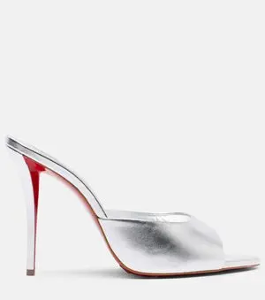CHRISTIAN LOUBOUTIN Miss Z 100 Metallic Leather Mules - Silver