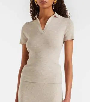 Max Mara Albero Ribbed-knit Wool Polo Shirt - Beige