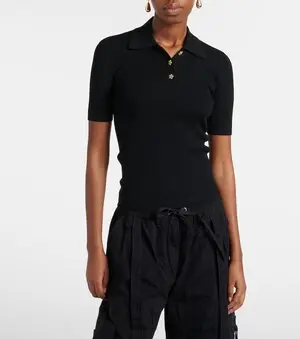 Dolce & Gabbana Embellished Ribbed-knit Polo Shirt - Black