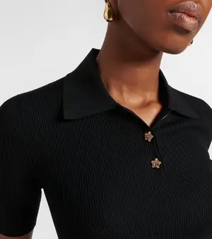 Dolce & Gabbana Embellished Ribbed-knit Polo Shirt - Black