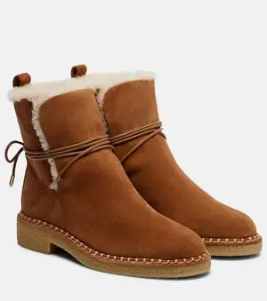 AQUAZZURA Megeve Shearling-trimmed Ankle Boots - Brown