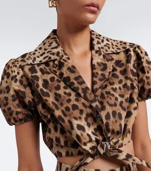 Dolce & Gabbana Leopard-print Cotton Crop Top - Brown