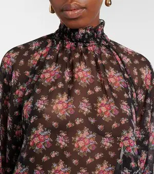 Dolce & Gabbana Floral Ruffled Sheer Silk Blouse