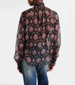 Dolce & Gabbana Floral Ruffled Sheer Silk Blouse