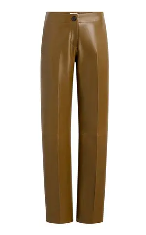 Khaite Mita Plonge Leather Straight-leg Pants - Olive