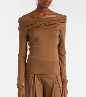 Max Mara Orafo Draped Virgin Wool Top - Brown