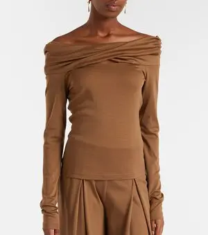 Max Mara Orafo Draped Virgin Wool Top - Brown