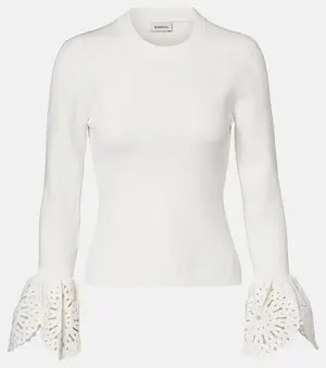 Simkhai Ferrera Broderie Anglaise Ribbed-knit Top