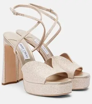 JIMMY CHOO Karli 125 Glitter Platform Sandals - Gold