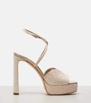JIMMY CHOO Karli 125 Glitter Platform Sandals - Gold