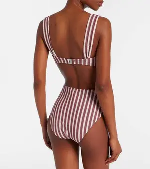 Simkhai Striped Bikini Bottom - Burgundy