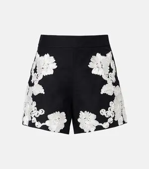 Simkhai Sammi Embroidered Linen-blend Shorts - Black