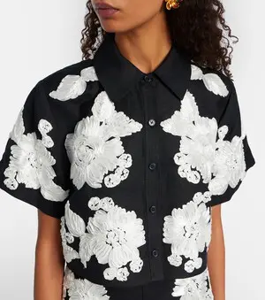 Simkhai Callie Embroidered Linen-blend Shirt - Black