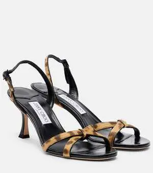 JIMMY CHOO Elsy 70 Calf Hair-trimmed Leather Sandals - Beige