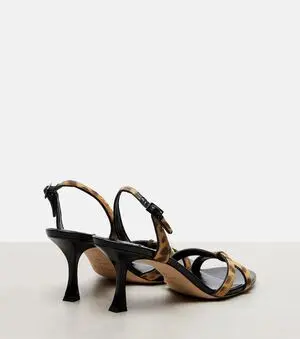 JIMMY CHOO Elsy 70 Calf Hair-trimmed Leather Sandals - Beige