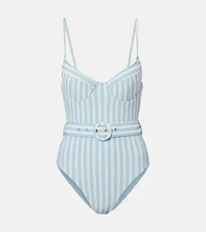 Simkhai Belted Striped Swimsuit - Blue