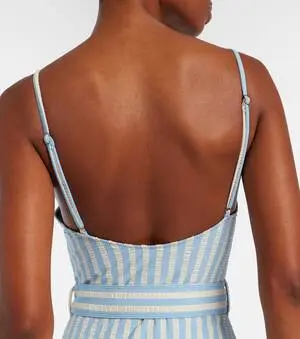 Simkhai Belted Striped Swimsuit - Blue