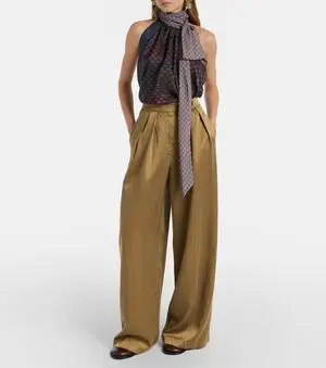 Dries Van Noten Pleated High-rise Wide-leg Pants - Brown