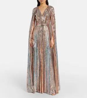 Elie Saab Sequined Caped Gown