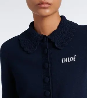 Chloé Logo Wool Cardigan - Blue