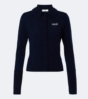 Chloé Logo Wool Cardigan - Blue