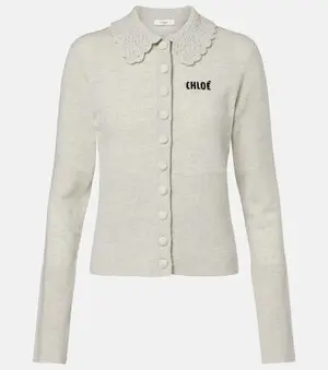 Chloé Logo Wool Cardigan - Grey