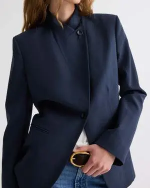 TWP Buttoned-up Blazer In Denim-look Suiting - Insignia Blue