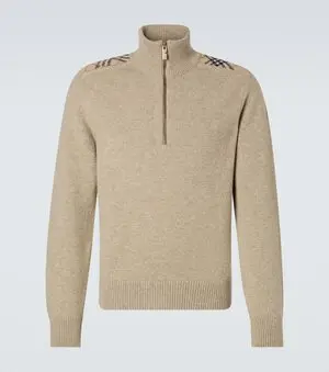 Burberry Check Wool And Cashmere Half-zip Sweater