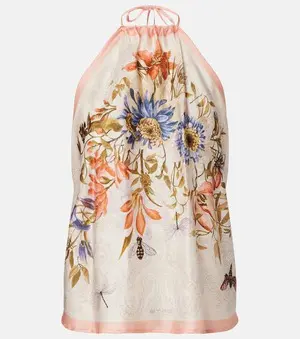 Etro Floral Halterneck Silk Top - Multicoloured