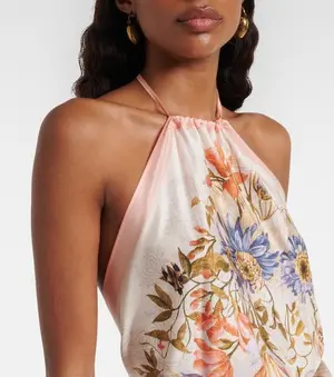 Etro Floral Halterneck Silk Top - Multicoloured