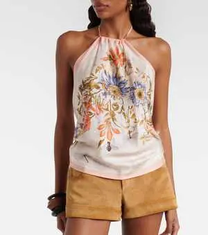 Etro Floral Halterneck Silk Top - Multicoloured