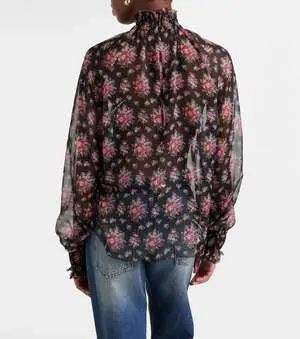 Dolce & Gabbana Floral Ruffled Sheer Silk Blouse