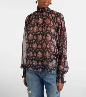 Dolce & Gabbana Floral Ruffled Sheer Silk Blouse