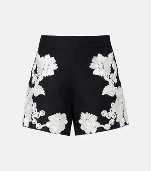 Simkhai Sammi Embroidered Linen-blend Shorts - Black